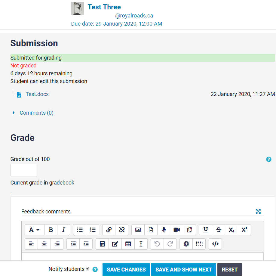 Moodle - Grading an Assignment - Online Grading (staff/faculty) - IT Knowledge Base - RRU Wiki